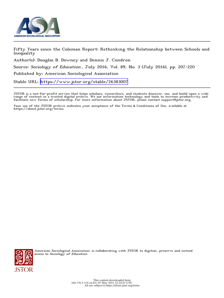 Fifty Years Since The Coleman Report - Rethinking The Relationship ...