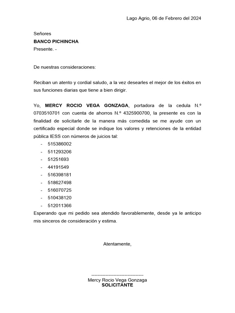 Solicitud de Certificado Banco Pichincha | PDF | Finanzas y dinero ...