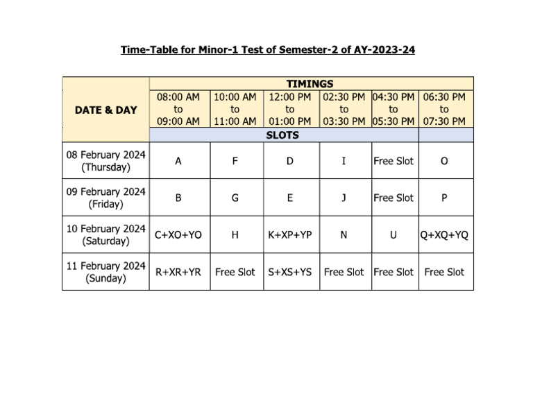 Minor 1 Time Table | PDF