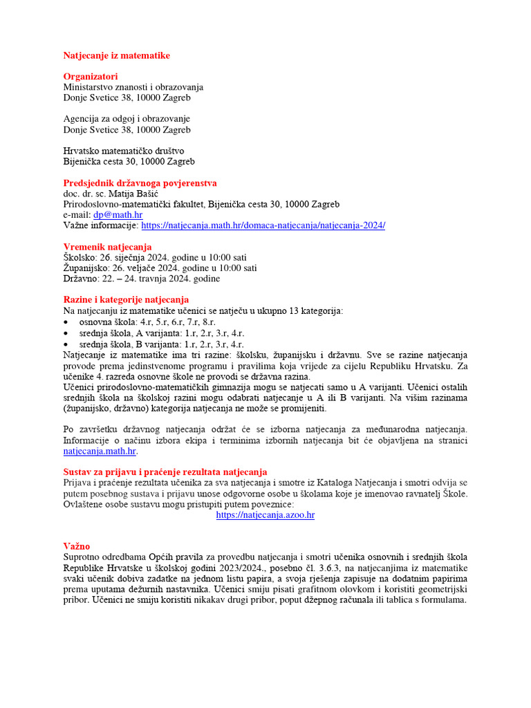 Posebna Pravila Matematika 2024 | PDF