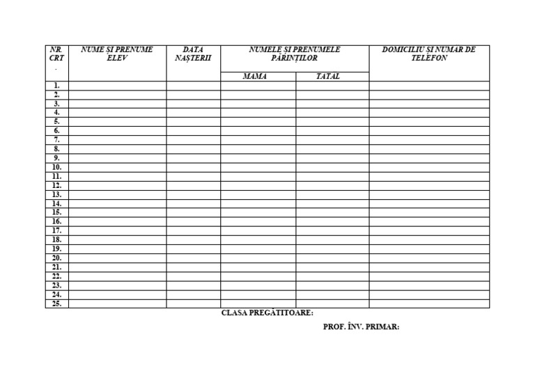 Tabel Ședință Cu Părinții - Date Catalog - 4 Bucăți | PDF