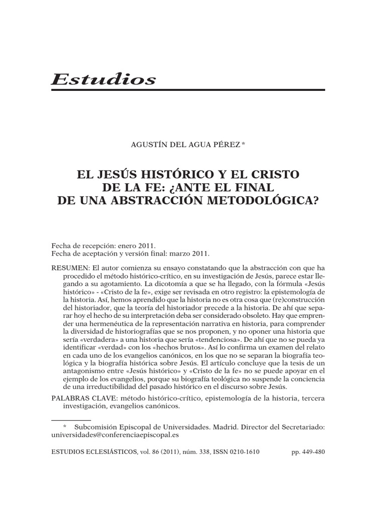 Jesús histórico y Cristo de la fe: revisión | PDF | Jesús | Cristología