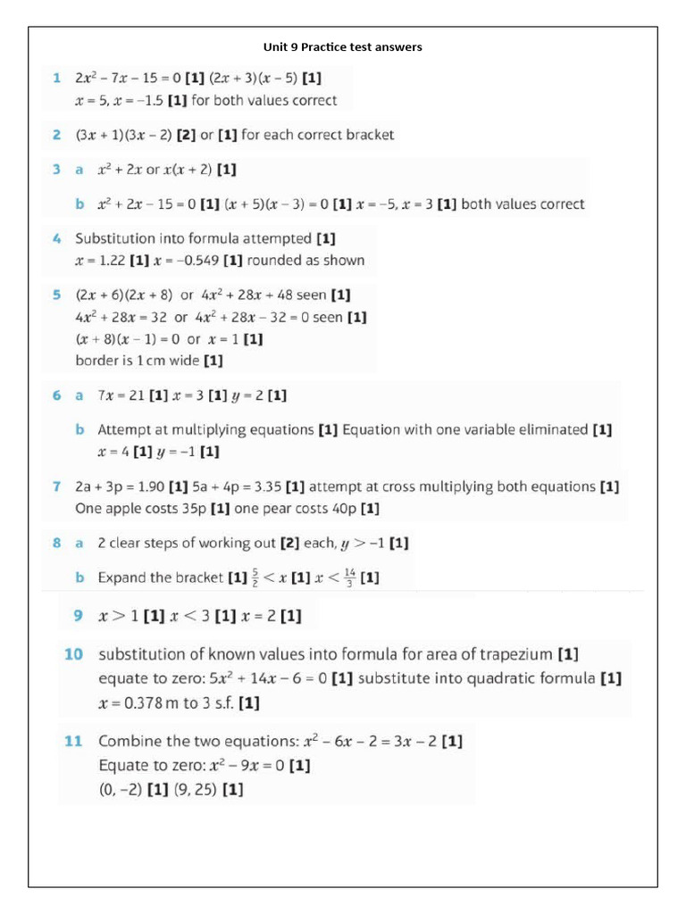 Unit 9 Practice Test Answers | PDF