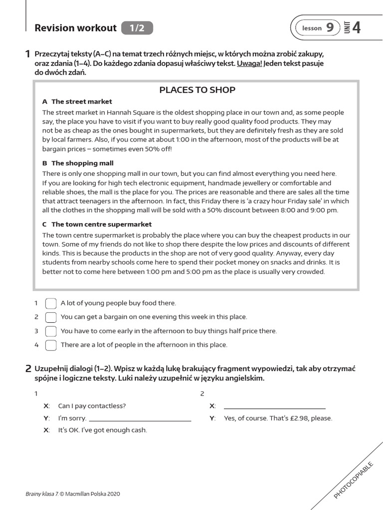 Brainy kl7 TRF Unit 4 Lesson 9 | PDF | Adjective | Supermarket