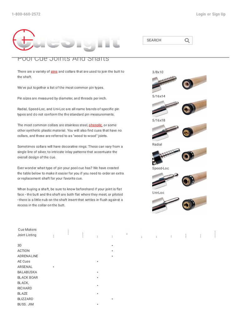 Pool Cue Joint Types and Sizes Guide | PDF | Indoor Sports | Ball Games