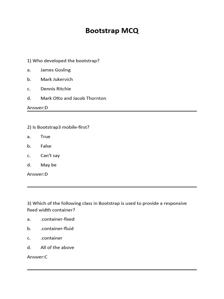 Bootstrap MCQ | PDF | Bootstrap (Front End Framework) | Software Engineering