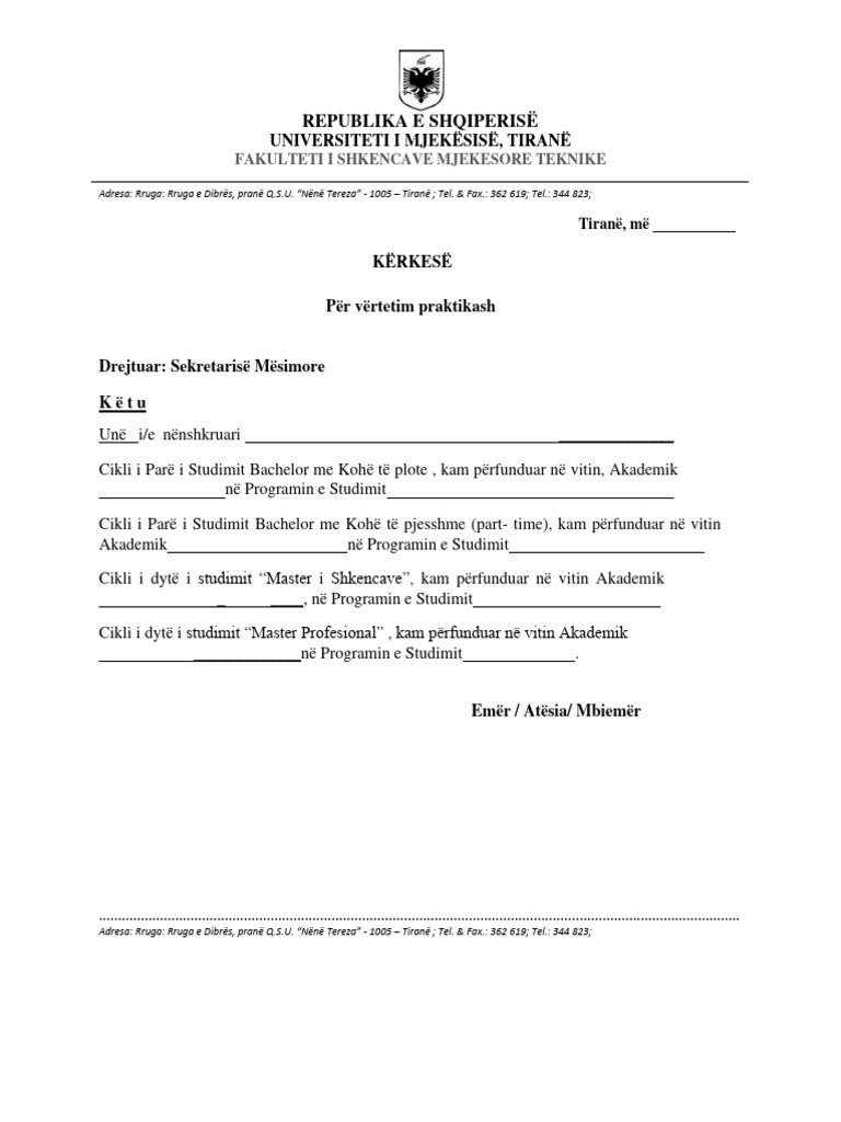 Kërkesë Për Vërtetim Praktikash | PDF
