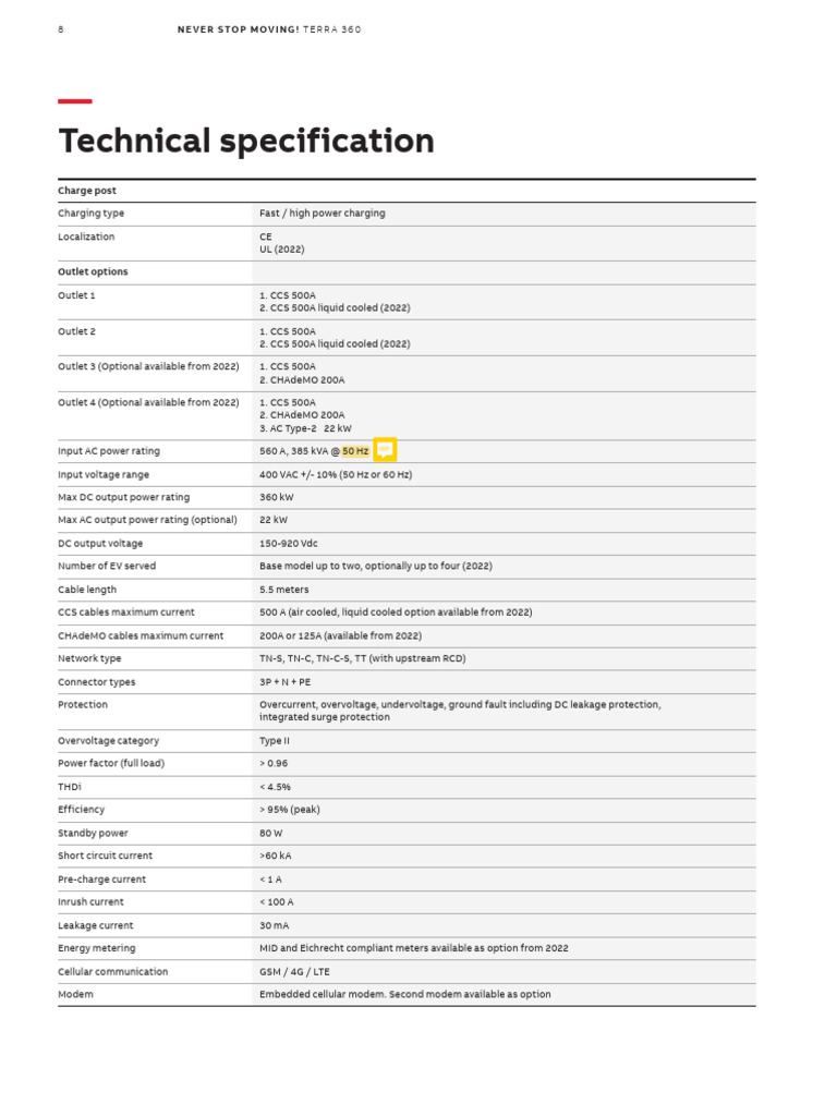 ABB DC Charger - Terra 360 - Technical Specifications | PDF | Electronics | Electrical Engineering