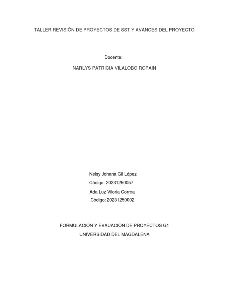 Taller Revisión de Proyectos de SST y Avances Del Proyecto - Final | PDF | Salud mental | Estrés ...