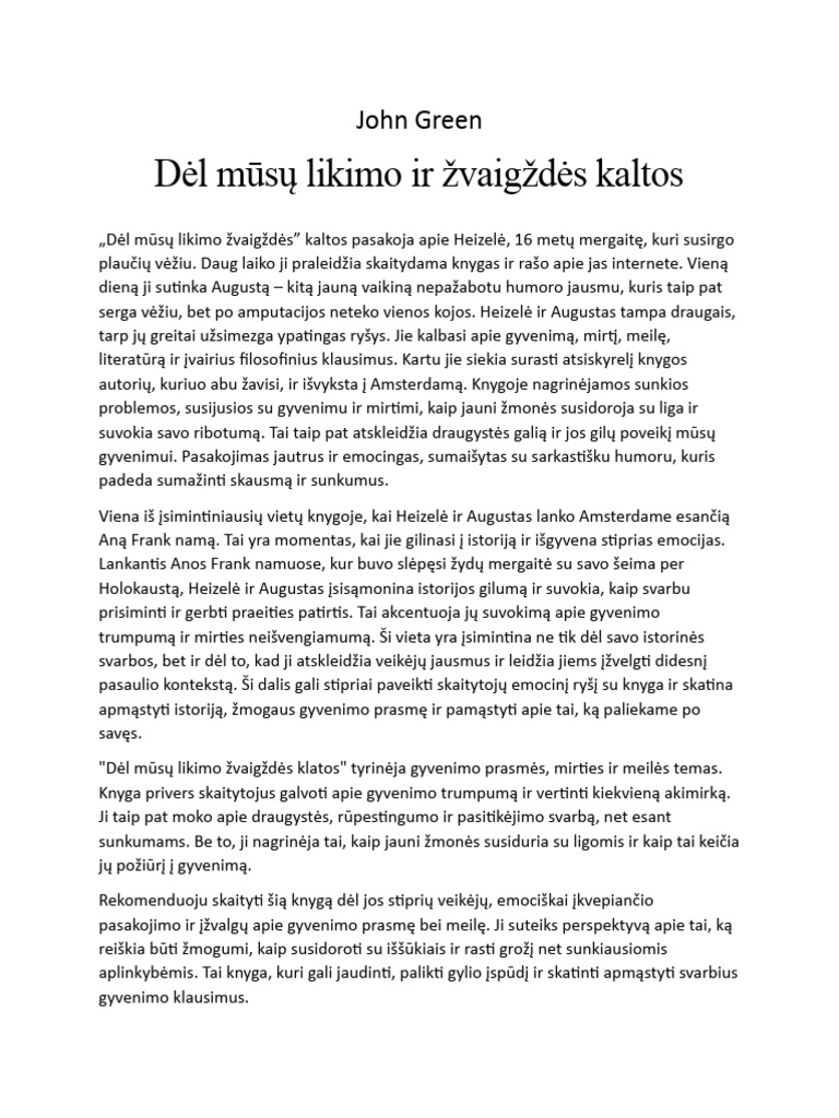 Dėl Mūsų Likimo Žvaigždės Kaltos Aprašymas | PDF
