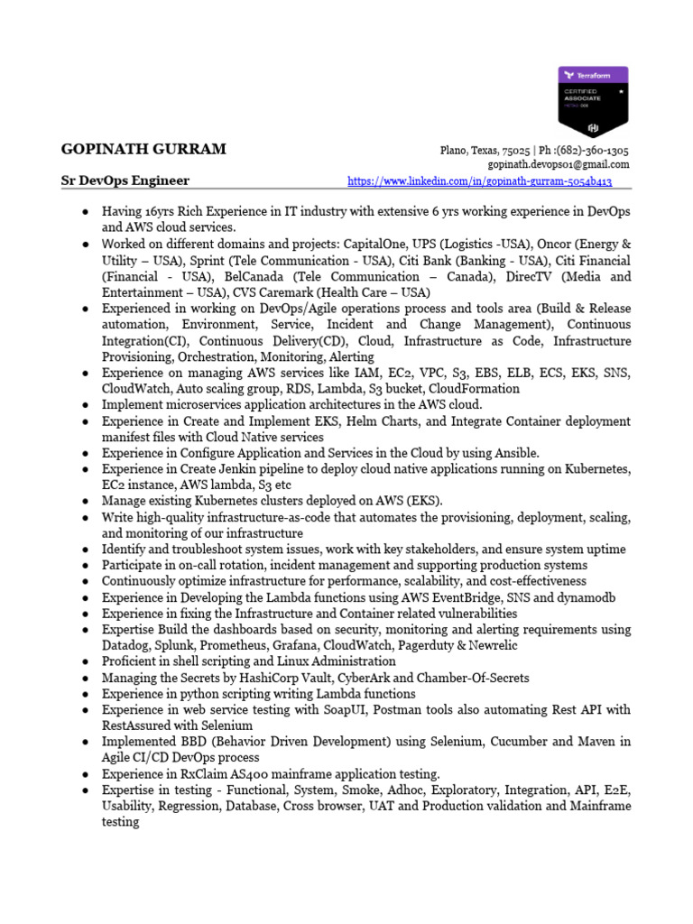 Gopinath Gurram DevOps Profile | PDF | Information Technology ...