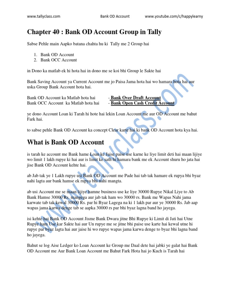 Bank OD Account in Tally 1 | PDF | Banking | Institutional Investors