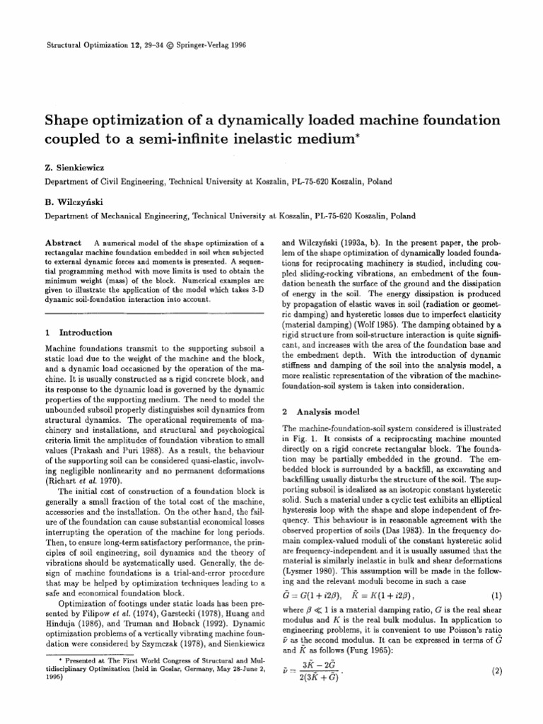 1996 Shape Optimization of A Dynamically Loaded Machine Foundation ... 1996 Shape Optimization of A Dynamically Loaded Machine Foundation ...