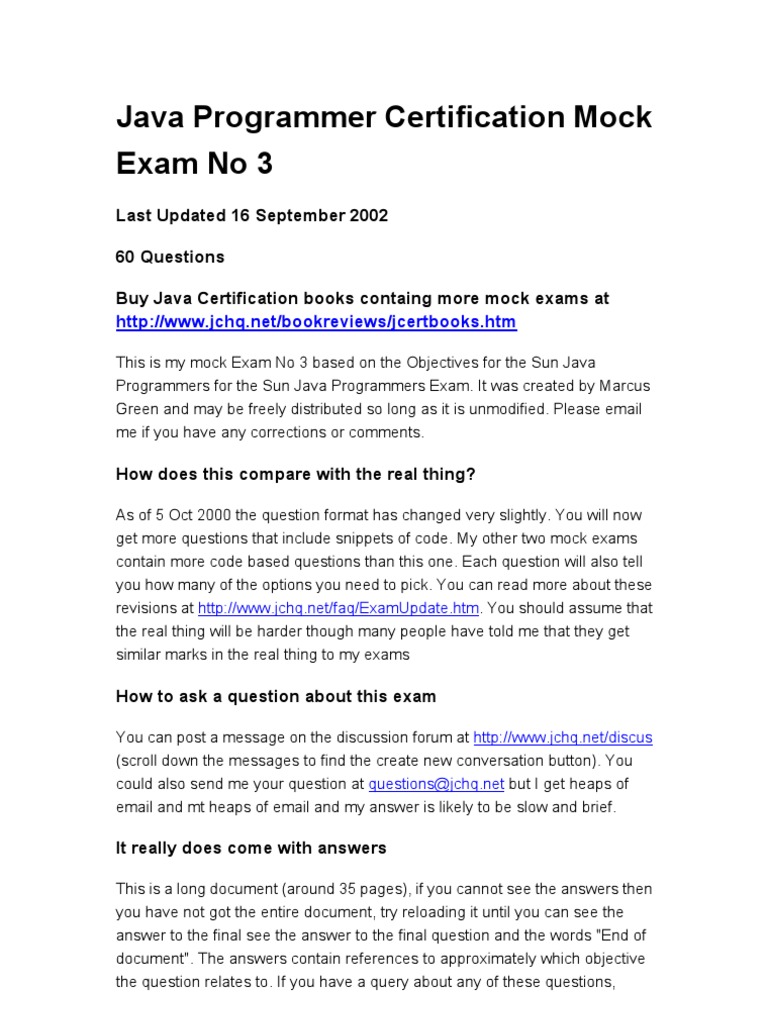 SCJP - Java Programmer Certification Mock Exam - 3 | PDF