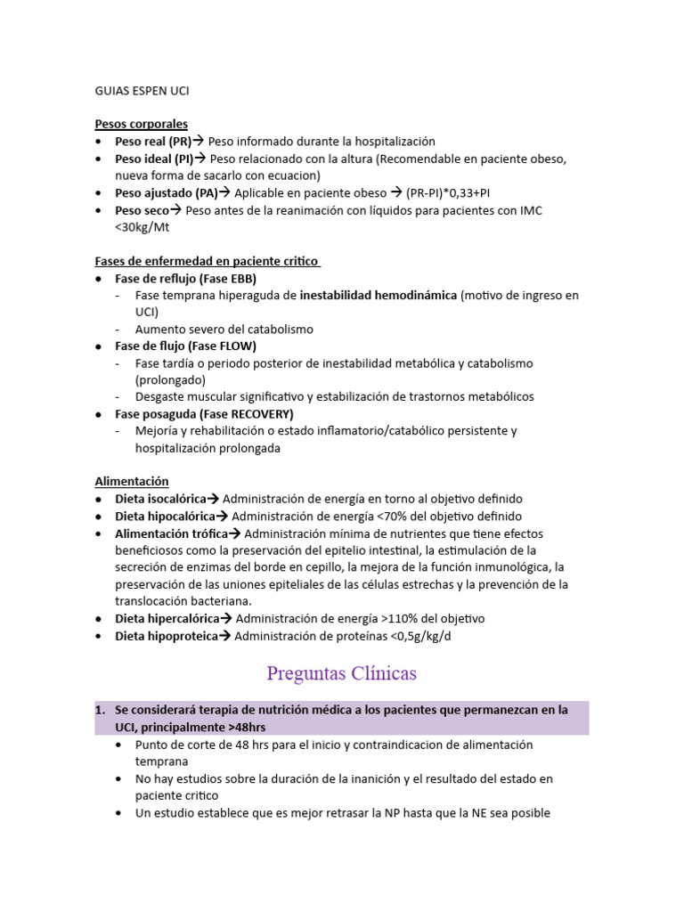 Guias Espen Uci Pdf Nutrición Dieta Y Nutrición
