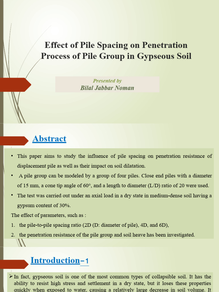 Effect of Pile Spacing On Penetration Process of Pile Group in Gypseous ...