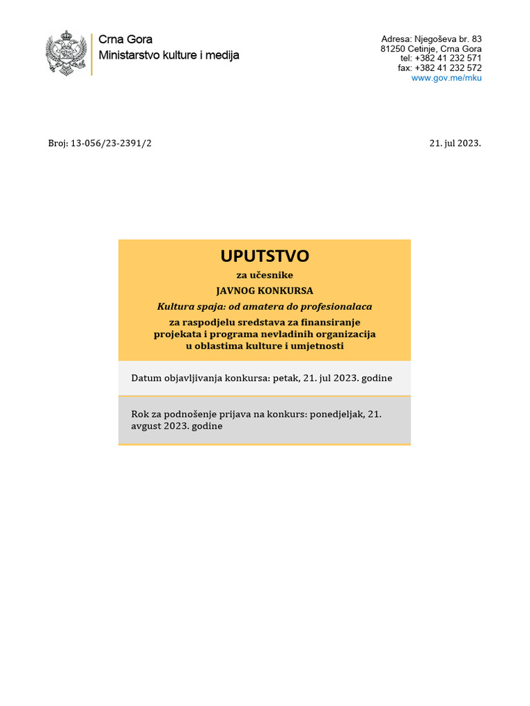 Uputstvo Za Ucesnike Konkursa Za Nvo | PDF