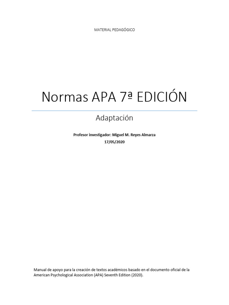 Normas APA 7a EDICION Adaptacion Mayo 20 | PDF | Estilo apa | Dialéctico