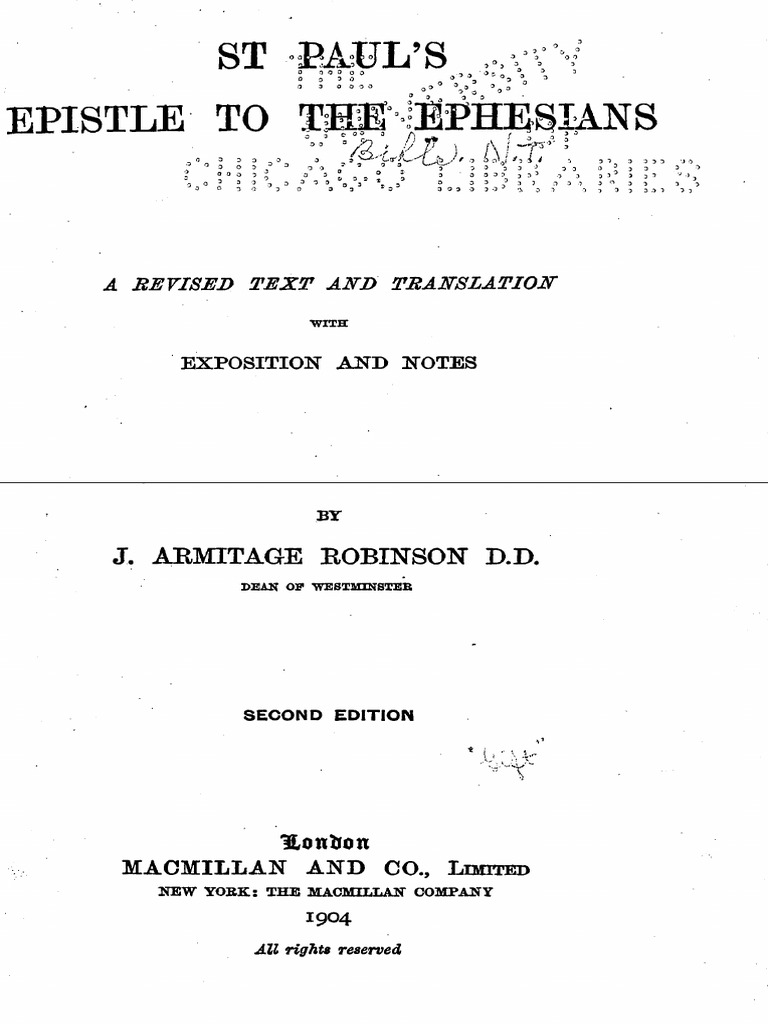 St. Paul's Epistle To The Ephesians (J. Armitage Robinson) | PDF | Paul ...
