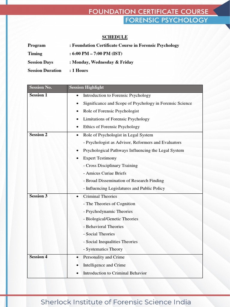 FCC Psychology - Schedule | PDF | Psychology | Psychopathy