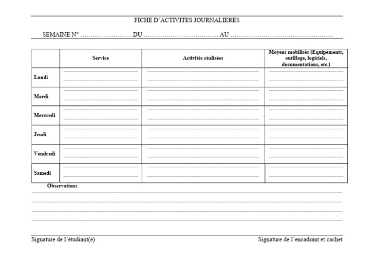Fiche d'activités journalières | PDF