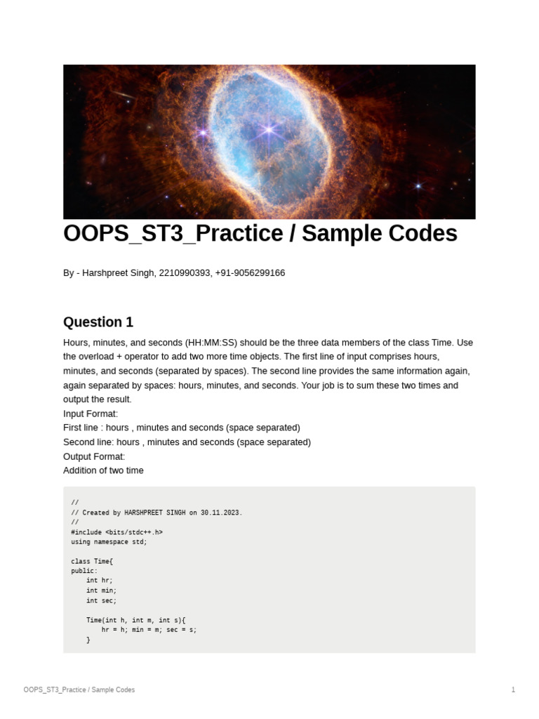 Oops ST3 PracticeCodes | PDF | Matrix (Mathematics) | Namespace