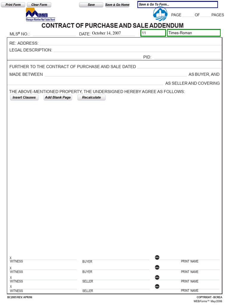 Contract of Purchase and Sale Addendum | PDF