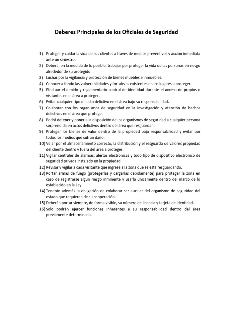 Deberes Principales de Los Oficiales de Seguridad | PDF | Guardia de ...