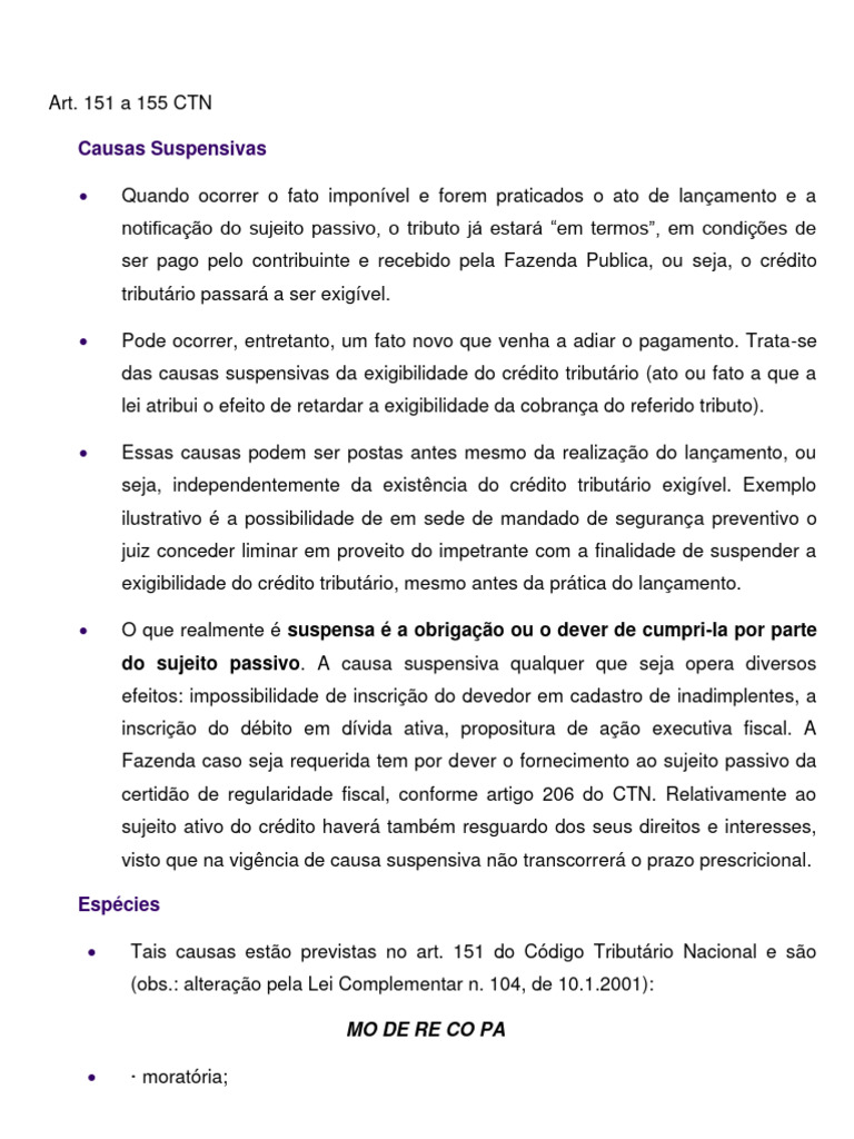 Causas Suspensivas Extintivas e de Exclusã - o Do Crã - Dito Tributã ...