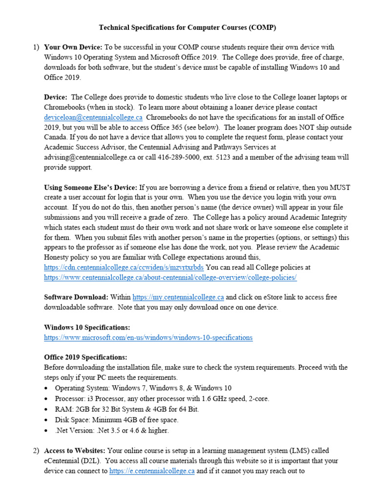 Technical Specifications For Computer Courses (COMP) | PDF | Windows 10 ...