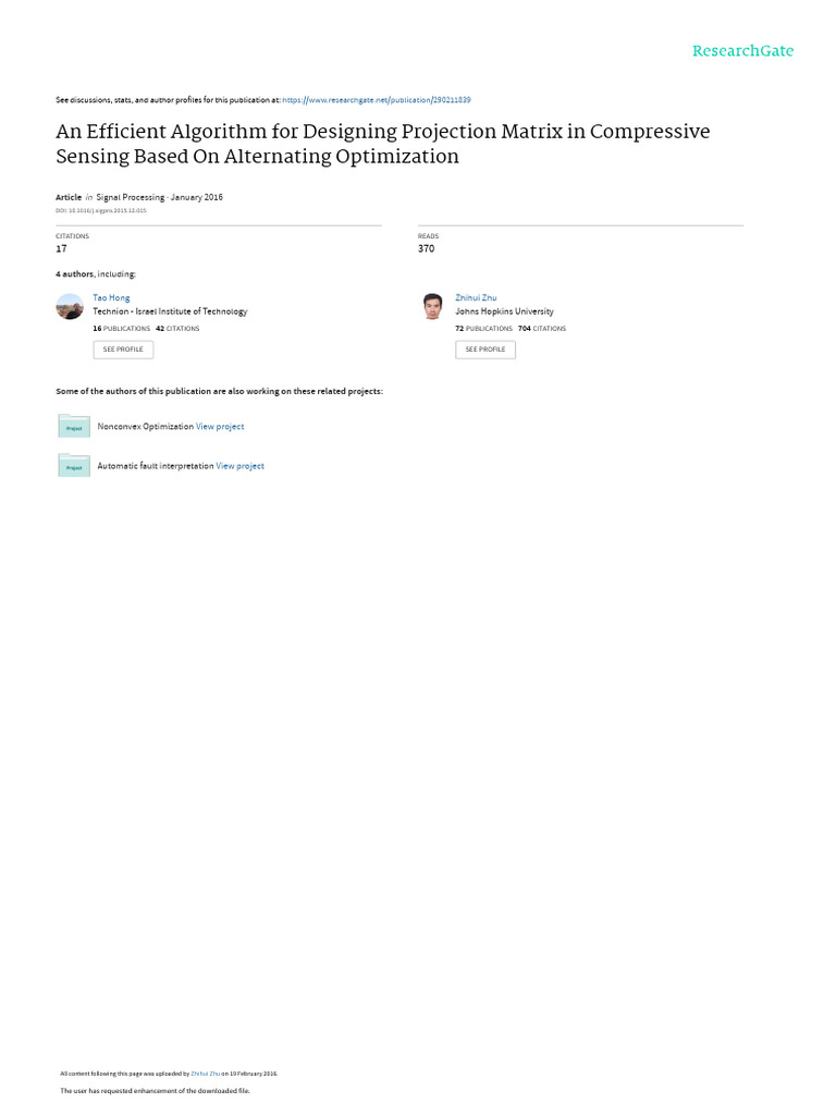 An Efficient Algorithm For Designing Projection Matrix in Compressive Sensing Based On ...