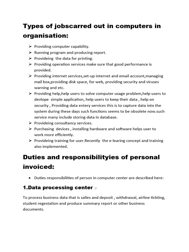 Types of Jobscarred Out in Computers in Organisation | Download Free ...