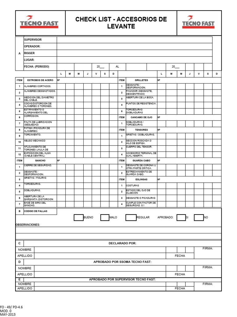 Fo-49 pd-4.6 Check List Accesorios de Levante | PDF | Materiales ...