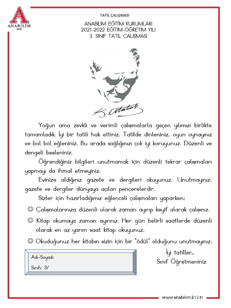 2021-2022 3. Siniflar Tati̇l Ödevi̇ | PDF