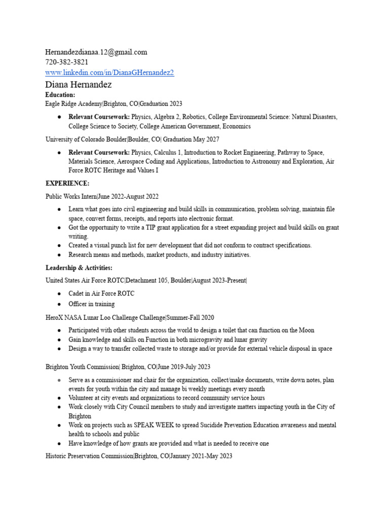Resume - Diana Hernandez | PDF | Nasa | Engineering