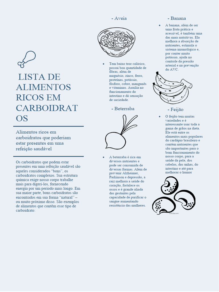 lista de alimentos ricos em carboidratos | PDF | Nutrientes | Alimentos