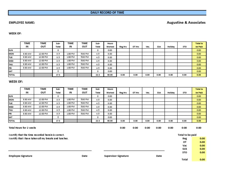 Hourly Time Card Rev 11-10 | PDF