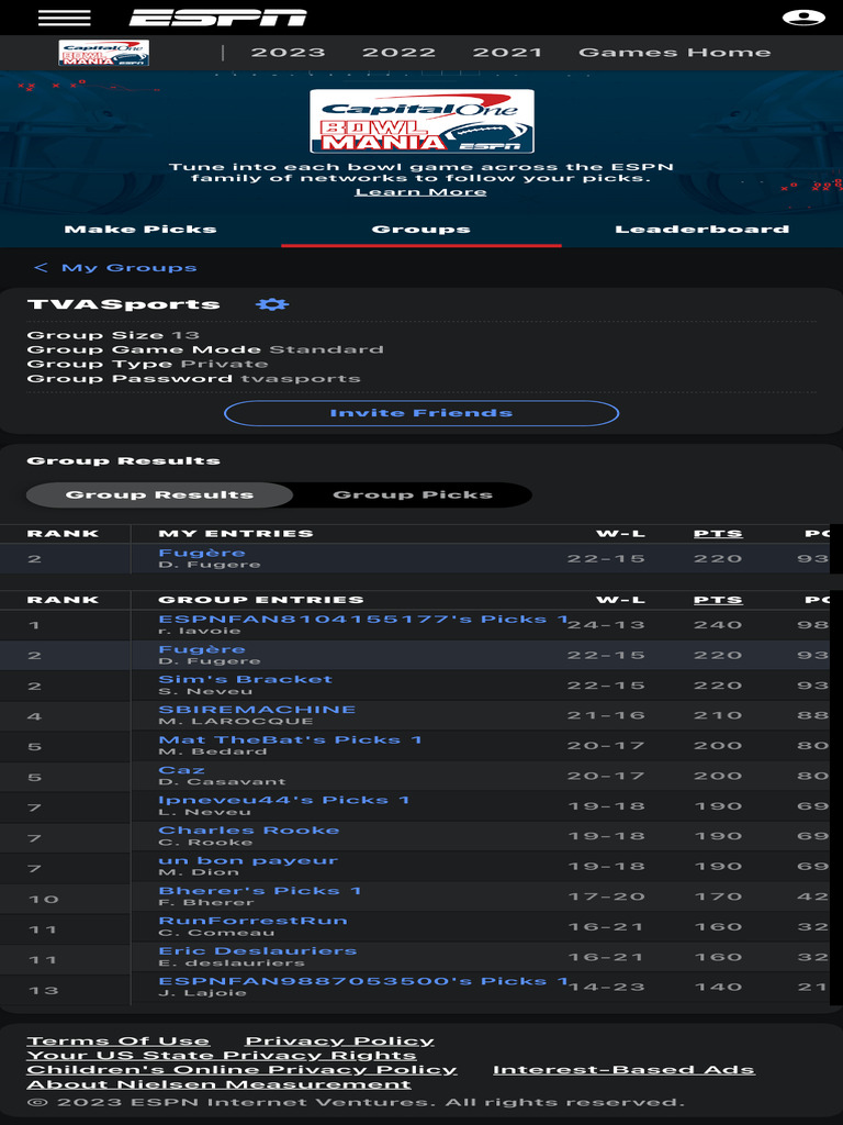 ESPN Capital One Bowl Mania 2023 - Group | PDF | Information Privacy