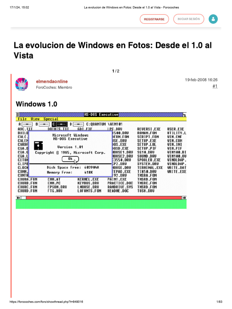 La Evolucion de Windows en Fotos - Desde El 1.0 Al Vista - Forocoches | PDF | Microsoft Windows ...