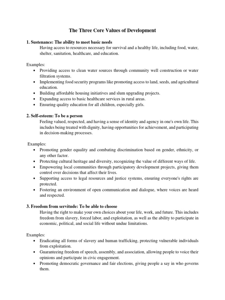 The-Three-Core-Values-and-Objectives-of-Development | PDF | Empowerment | Economies