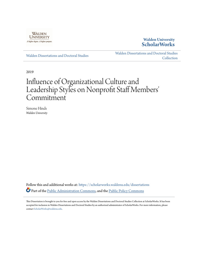 Influence of Organizational Culture and Leadership Styles On Nonprofit Staff Members' Commitment ...