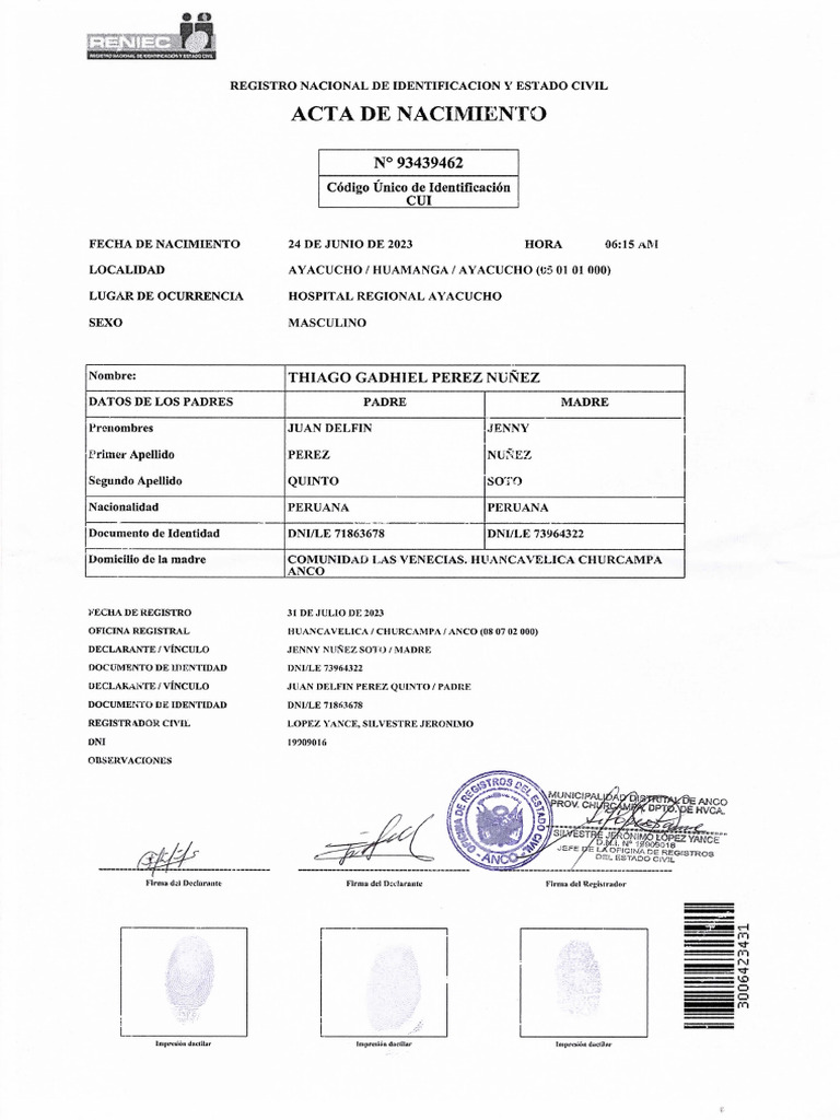 Acta de Nacimiento Del Menor | PDF | Gobierno y personalidad
