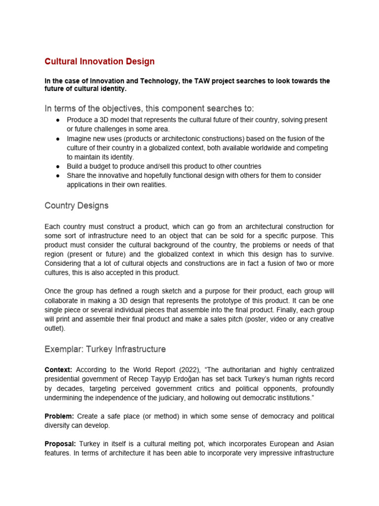 Cultural Innovation Design Project Guide | PDF | Turkey