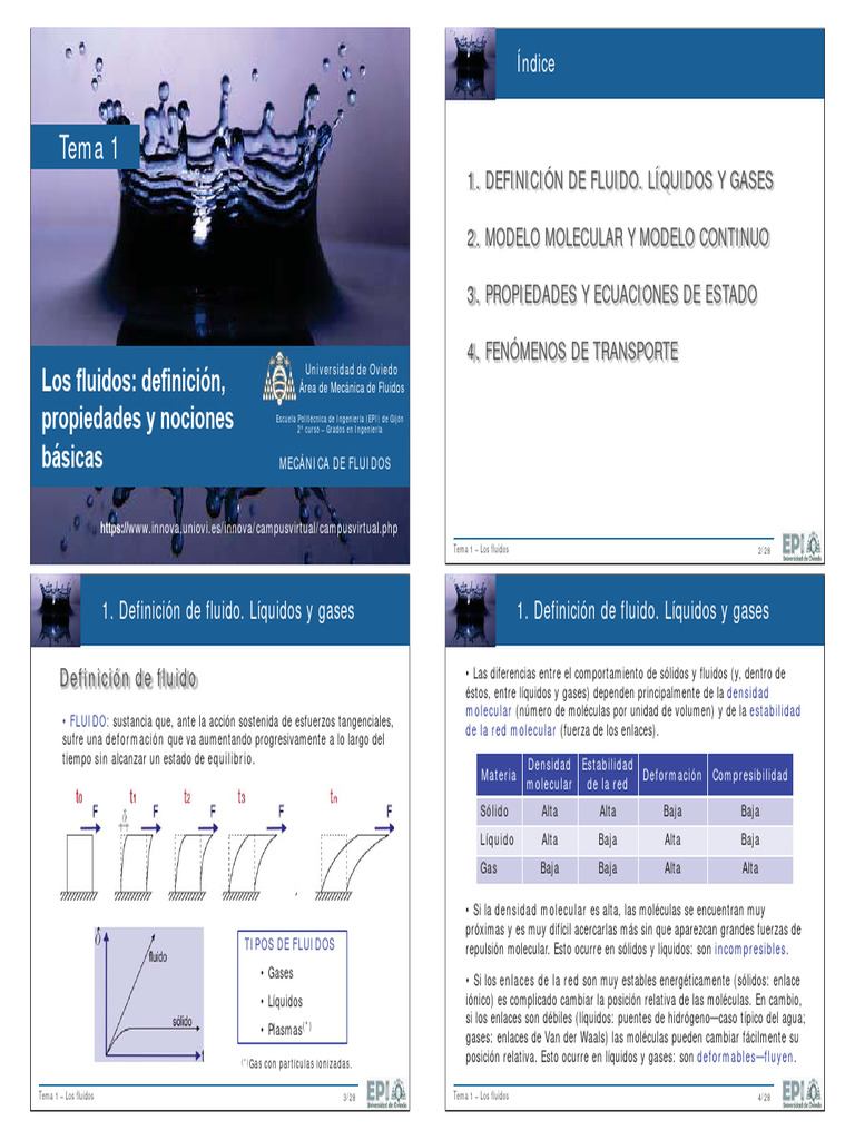 Tema 1 (x4) - FLUIDOS | PDF | Viscosidad | Gases
