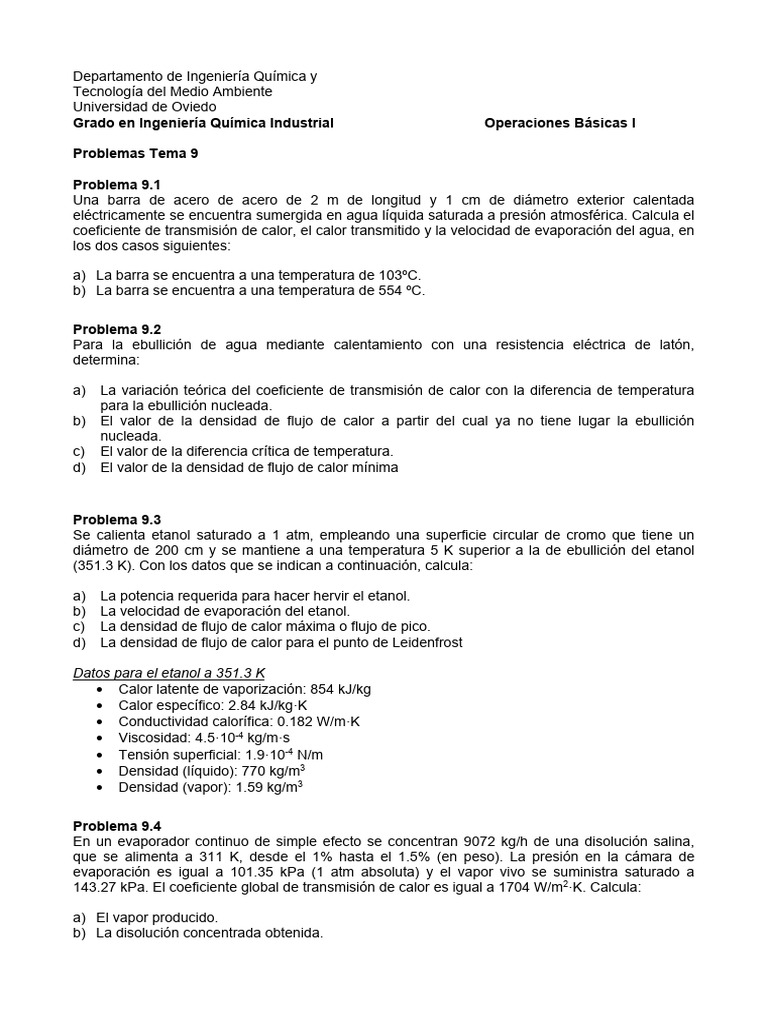 Problemas Tema 9 - A | PDF | Calor | Agua
