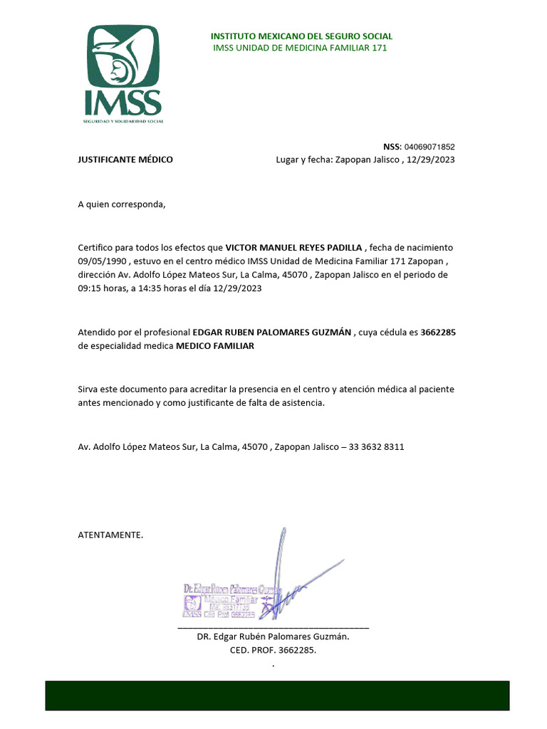 Justificante Imss | PDF | Salud y bienestar