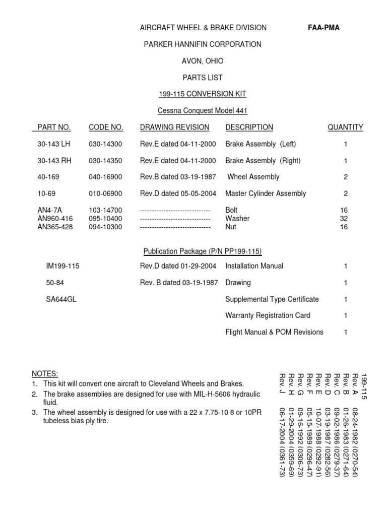 Cessna C441 Cleveland Brake Kit Details | PDF | Manufactured Goods ...
