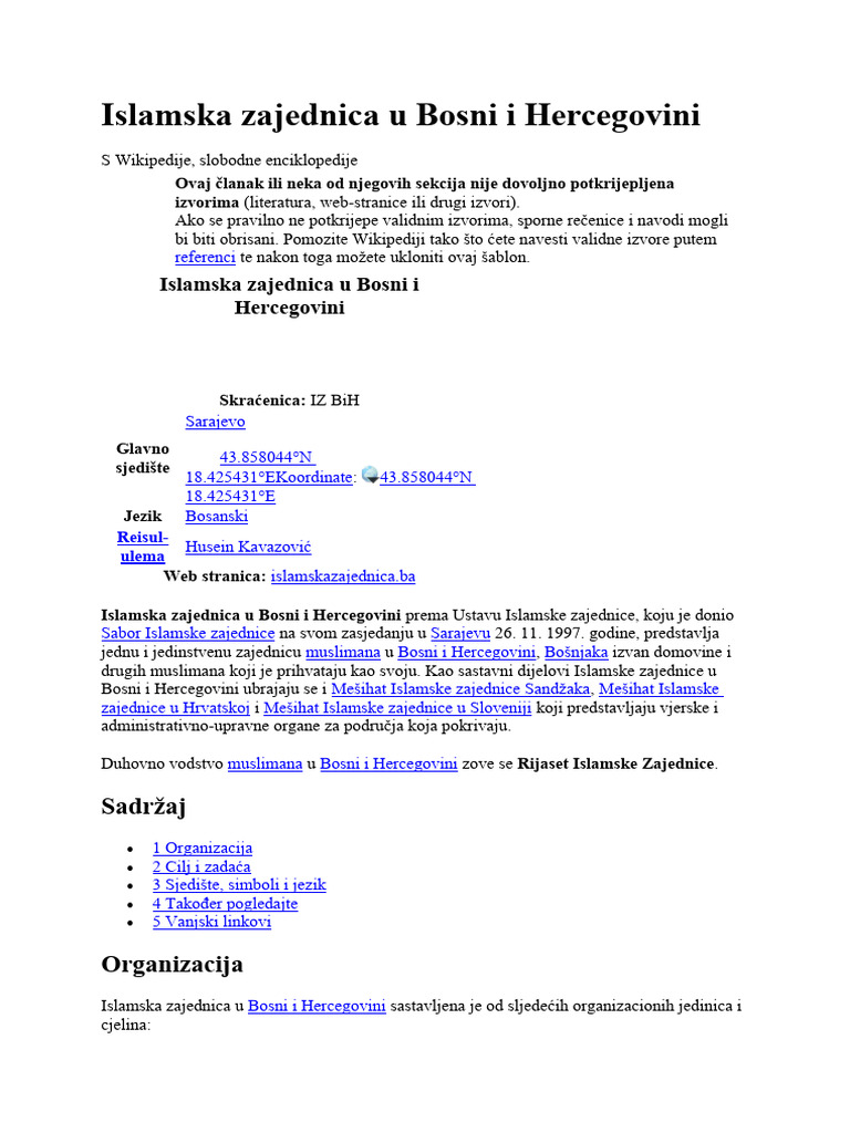 Islamska Zajednica U BiH | PDF