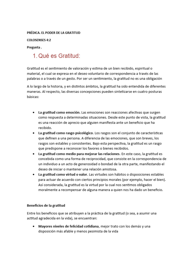 Prédica El Poder de La Gratitud | Descargar gratis PDF | Gratitud | Las emociones