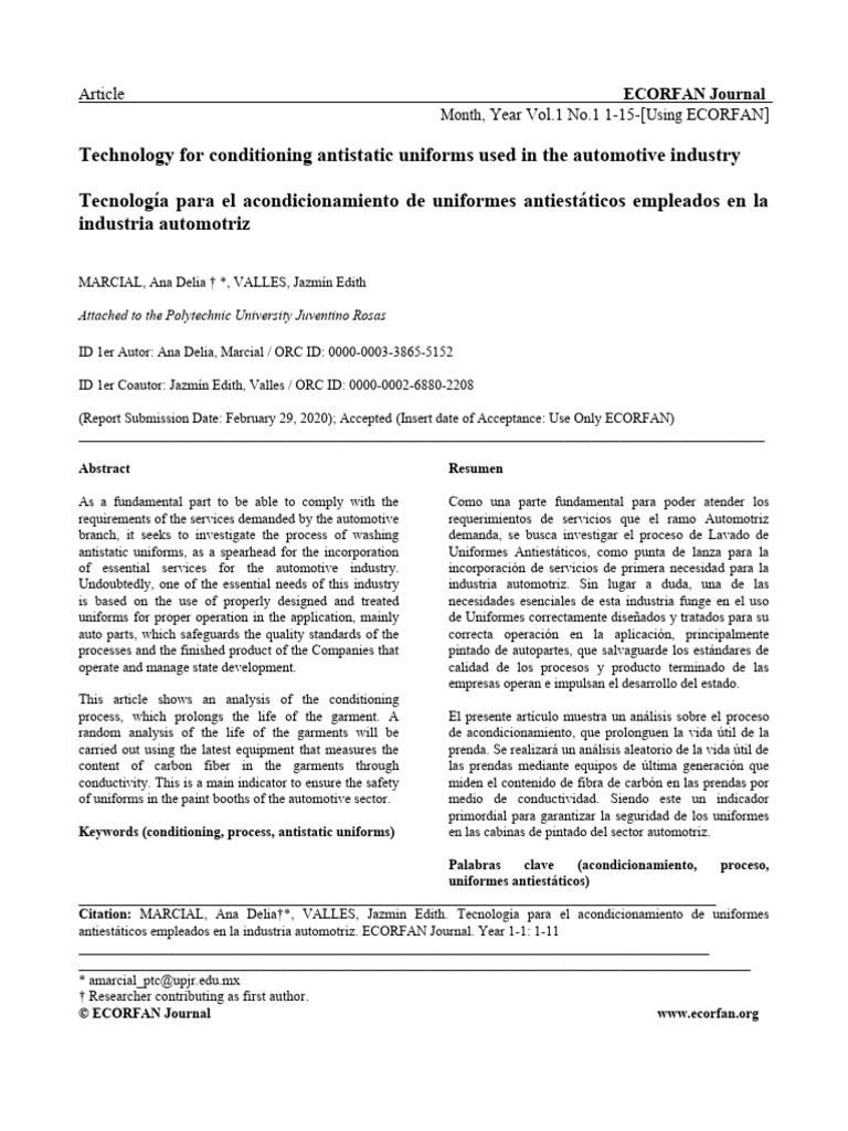 ARTÍCULO COMPLETO - Tecnología para El Acondicionamiento de Uniformes Antiestáticos Empleados en ...
